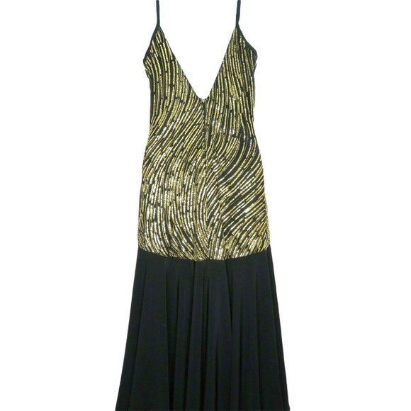 New Leaf | Dresses | Vintage Black Evening Gown Slip Dress S Sheer Gold ...